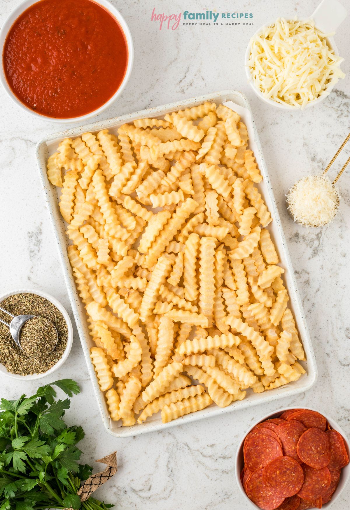 Cheesy Pepperoni Pizza Fries - Happy Family Recipes