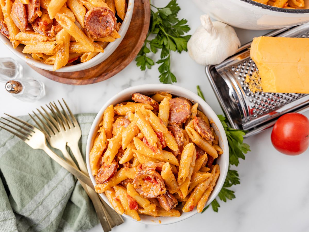 One Pot Smoked Sausage Pasta - Happy Family Recipes